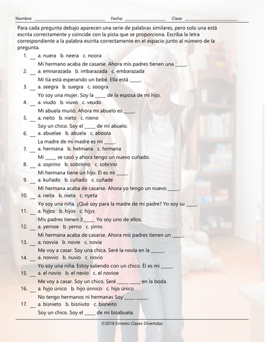 Family Members Spelling Challenge Spanish Worksheet | Teaching Resources