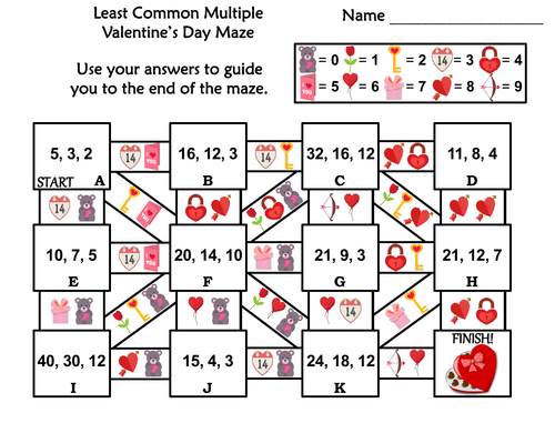 Least Common Multiple Activity: Valentine's Day Math Maze | Teaching ...