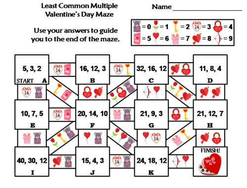Least Common Multiple Activity: Valentine's Day Math Maze | Teaching ...