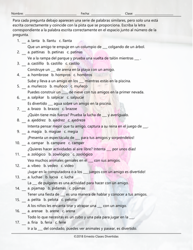 Friendship Activities Spelling Challenge Spanish Worksheet | Teaching ...