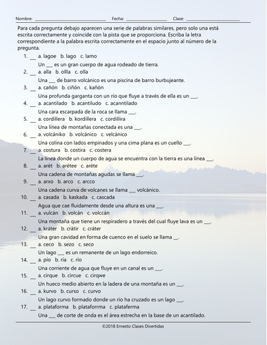Geology and Planet Earth Spelling Challenge Spanish Worksheet ...