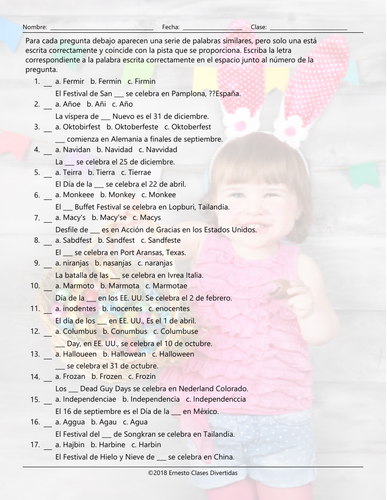 Holidays and Festivals Around the World Spelling Challenge Spanish ...