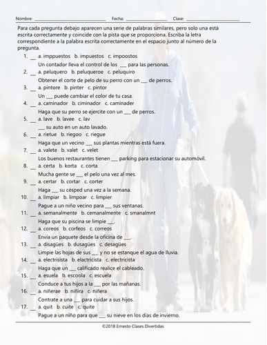 Running Errands and Having Things Done Spelling Challenge Spanish ...