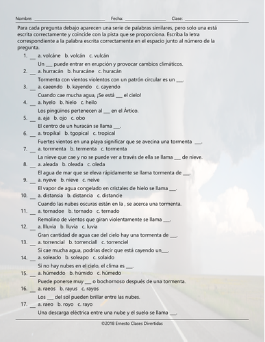 Seasons and Weather Spelling Challenge Spanish Worksheet | Teaching ...