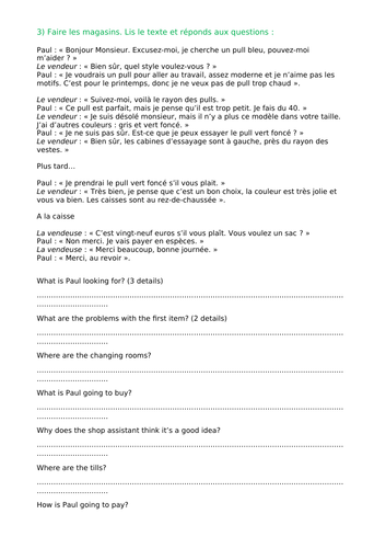 les vêtements - faire les magasins, faire du shopping | Teaching Resources