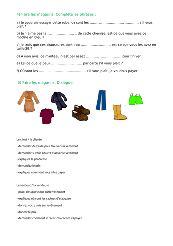 les vêtements - faire les magasins, faire du shopping | Teaching Resources