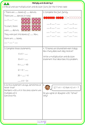 7. Multiplication and Division: multiply and divide by 6 lesson pack ...
