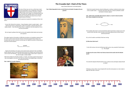 The Crusades -Ep2- Clash of Titans - Worksheet to support the BBC TV ...