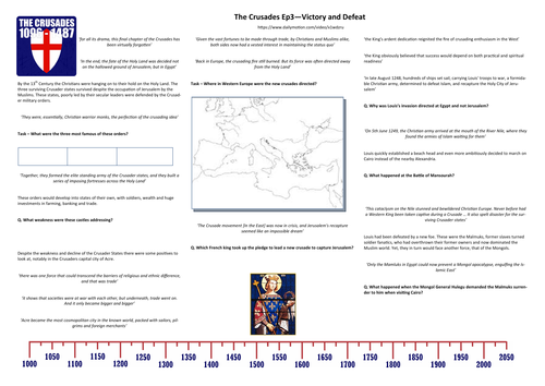The Crusades -Ep3- Victory and Defeat - Worksheet to support the BBC TV ...