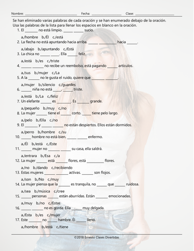 Antonyms and Opposite Actions Missing Words Spanish Worksheet ...