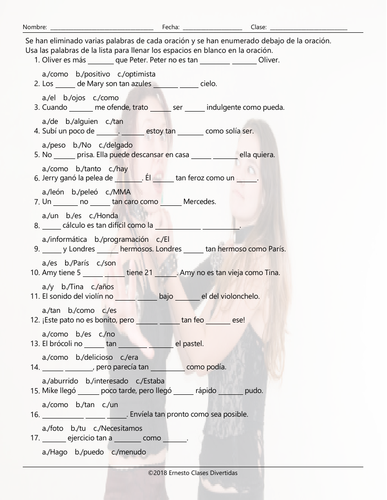 Comparisons with As ...+... As Missing Words Spanish Worksheet ...