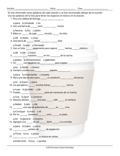 Container Words Missing Words Spanish Worksheet | Teaching Resources