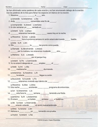 Future Continuous Tense Missing Words Spanish Worksheet | Teaching ...