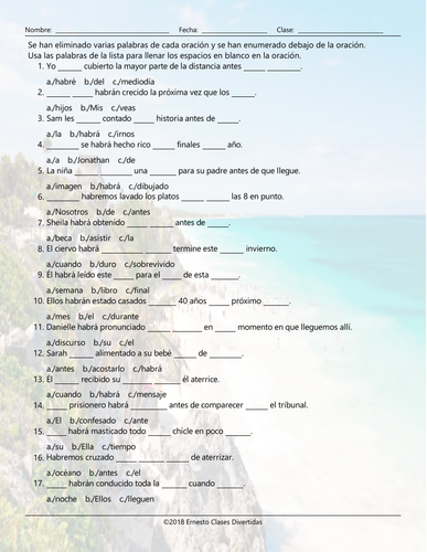 Future Perfect Tense Missing Words Spanish Worksheet | Teaching Resources