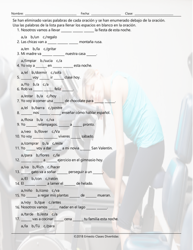 Future Simple Tense with Going To Missing Words Spanish Worksheet ...