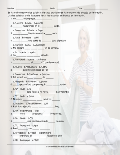 Future Simple Tense with Will Missing Words Spanish Worksheet ...