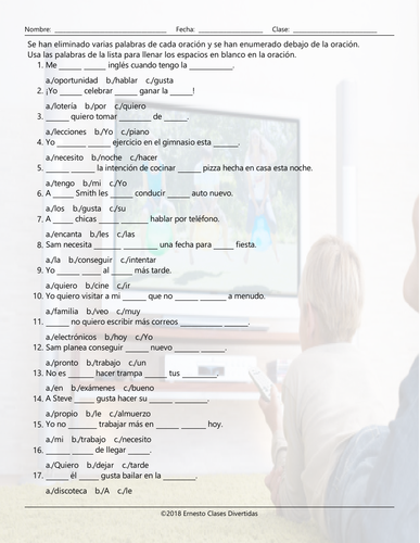 Infinitives Missing Words Spanish Worksheet | Teaching Resources