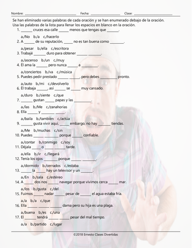 Linking Words and Connectors Missing Words Spanish Worksheet | Teaching ...