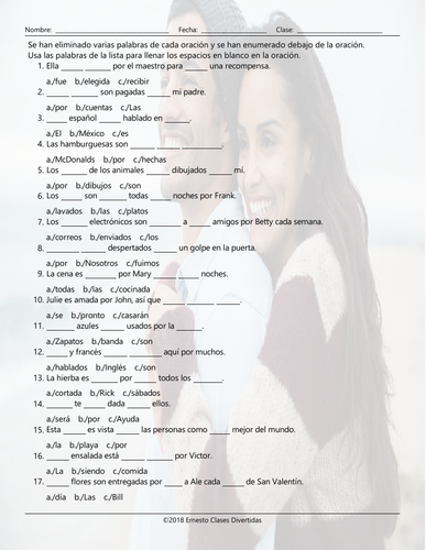 Passive versus Active Voice Missing Words Spanish Worksheet | Teaching ...