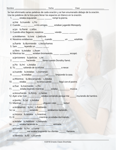 Past Continuous Tense Missing Words Spanish Worksheet | Teaching Resources