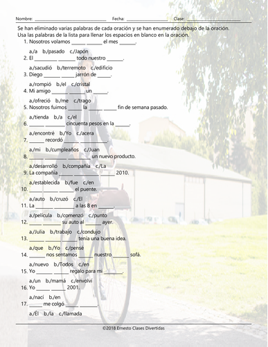 Past Simple Tense with Irregular Verbs Missing Words Spanish Worksheet ...