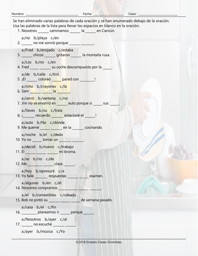 Past Simple Tense with Regular Verbs Missing Words Spanish Worksheet ...
