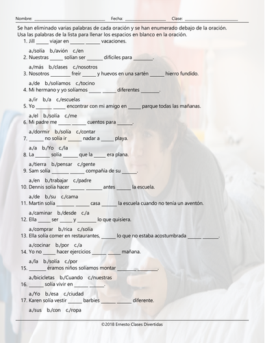 Past Simple with Used To Missing Words Spanish Worksheet | Teaching ...