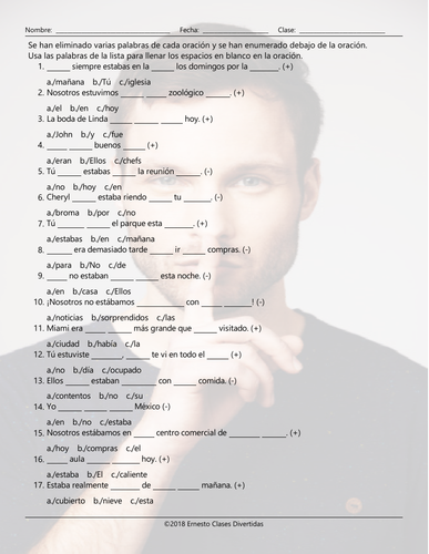 Past Simple with Verbs Estar and Ser Missing Words Spanish Worksheet ...