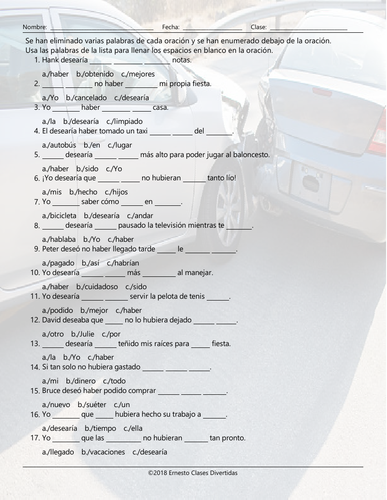 Regret Modals Missing Words Spanish Worksheet | Teaching Resources
