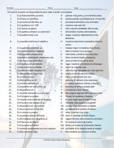 Conditional Sentences Type 2 Sentence Match Spanish Worksheet ...