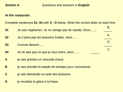 AQA GCSE FRENCH Paper 3 Reading (adapted from Paper 1 Listening, May ...