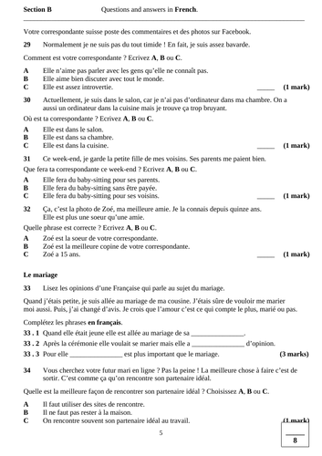 AQA GCSE FRENCH Paper 3 Reading (adapted from Paper 1 Listening, May ...