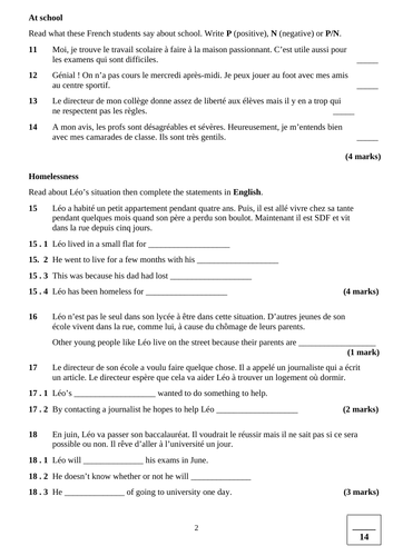 AQA GCSE FRENCH Paper 3 Reading (adapted from Paper 1 Listening, May ...