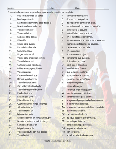 Past Simple with Used To Sentence Match Spanish Worksheet | Teaching ...