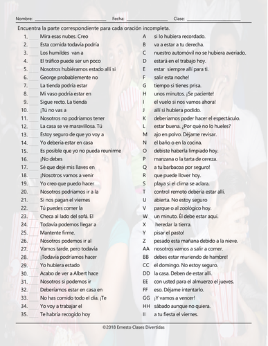 Possibility Modals Sentence Match Spanish Worksheet | Teaching Resources