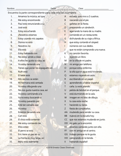 Present Continuous Tense Sentence Match Spanish Worksheet | Teaching ...