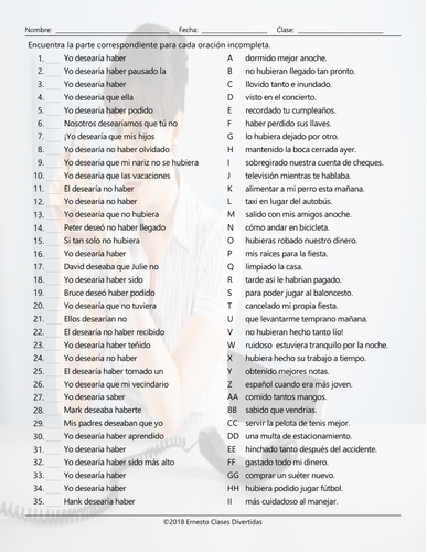 Regret Modals Sentence Match Spanish Worksheet | Teaching Resources