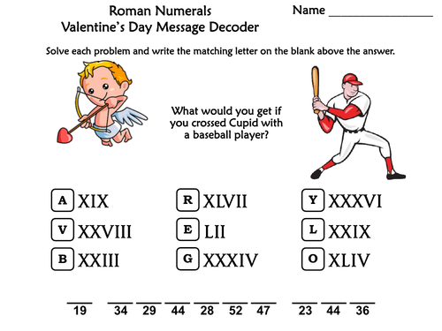 Roman Numerals Valentine's Day Math Activity: Message Decoder ...