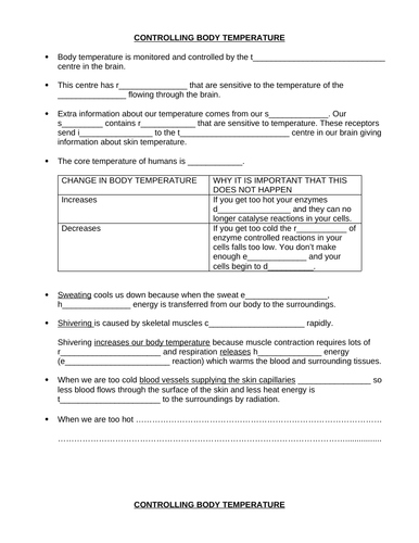GCSE Control of body temperature | Teaching Resources