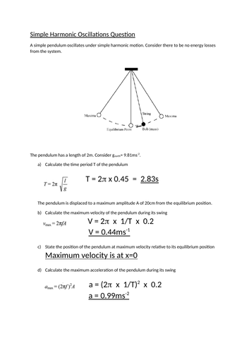 AQA Simple Harmonic Motion Practice Question (SHM Maths and Formula Practice) | Teaching Resources