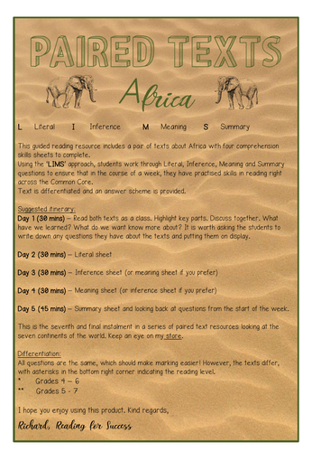 Home Learning: Reading Comprehensions - Text comparisons - AFRICA ...