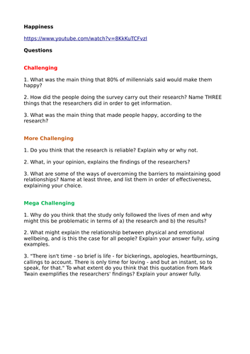 Mental Health Happiness + Positivity PSHE | Teaching Resources