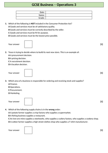 GCSE Business (9-1) OCR - Operations - Assessment & Revision resource ...