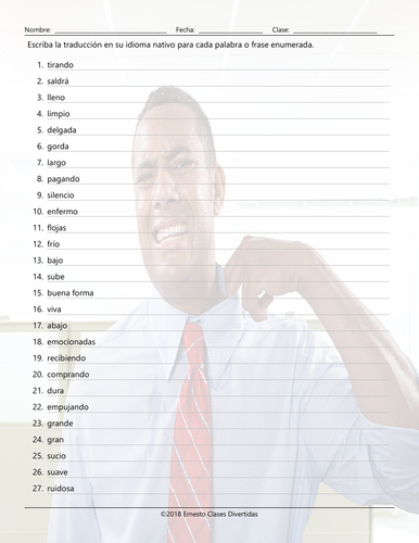 Antonyms and Opposite Actions Translating Spanish Worksheet | Teaching ...