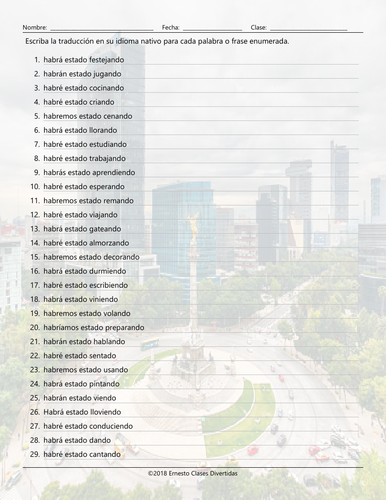 Future Perfect Continuous Tense Translating Spanish Worksheet ...