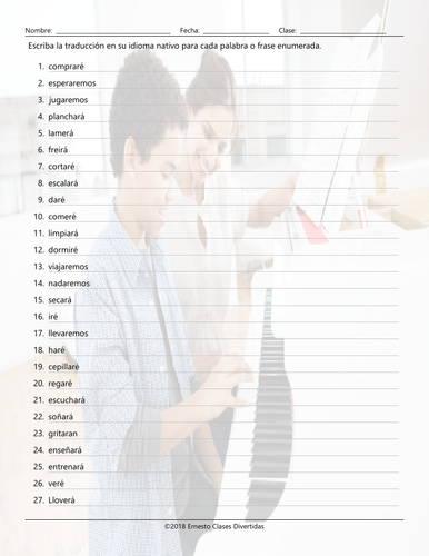Future Simple Tense with Will Translating Spanish Worksheet | Teaching ...