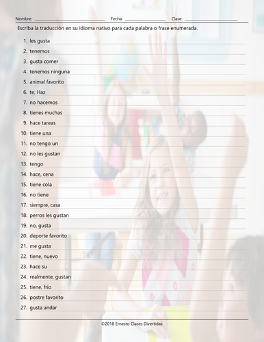 Have, Do, Like, and Favorites Translating Spanish Worksheet | Teaching ...