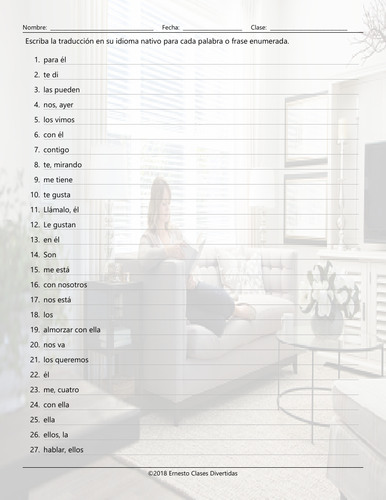 Object Pronouns Translating Spanish Worksheet | Teaching Resources