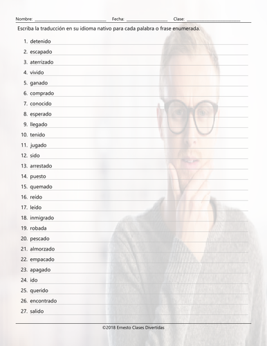 Past Perfect Tense Translating Spanish Worksheet | Teaching Resources