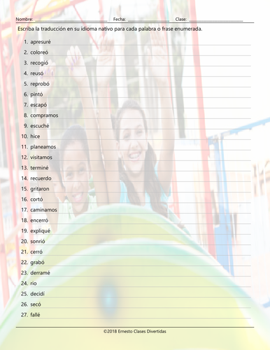 Past Simple Tense with Regular Verbs Translating Spanish Worksheet ...